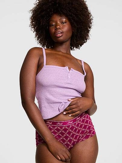 Pink Cotton Henley Cami - Purple
