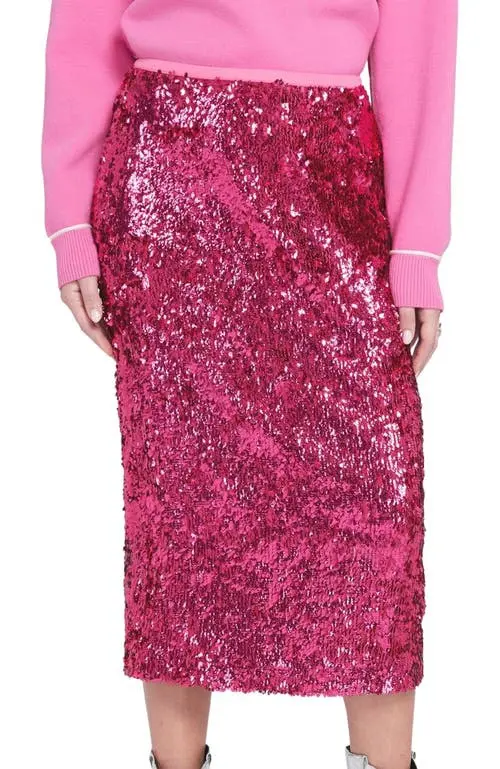 ELLE COLLECTION Sequin Embellished Midi Pencil Skirt - Bright Pink