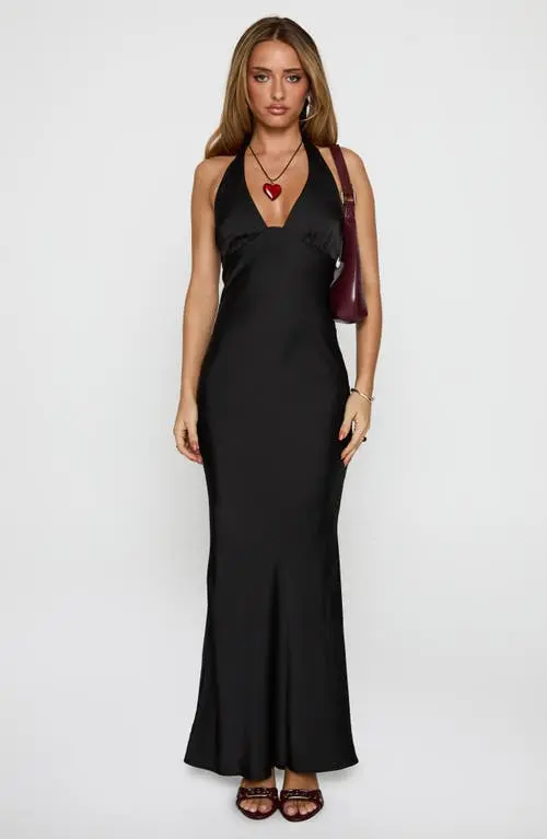 Princess Polly Gloriana Satin Halter Maxi Dress - Black | Editorialist