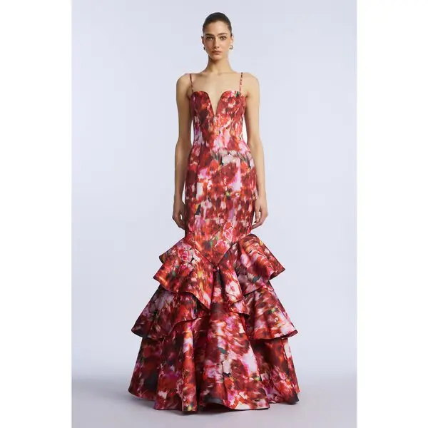 Bcbgmaxazria Printed Mikado Ruffle Ball Gown