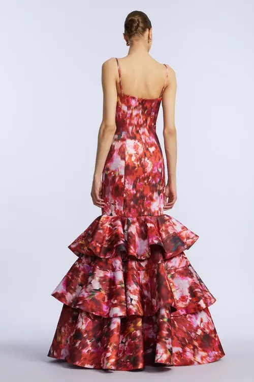 Bcbgmaxazria Printed Mikado Ruffle Ball Gown