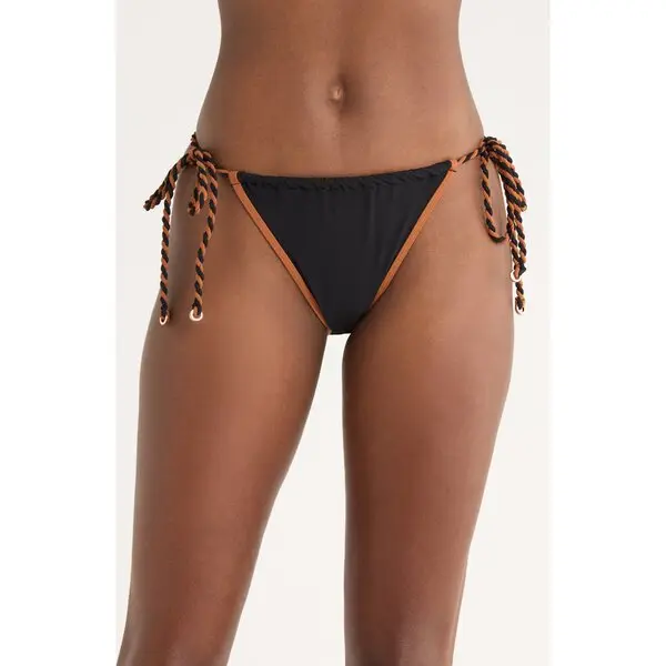 REISS Effie Side Tie Swim Bottoms - Black/brown