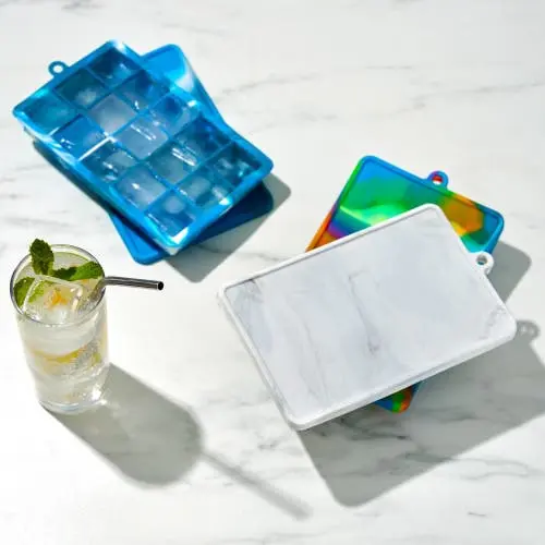 HOST 1.25" Ice Cube Tray With Lid - Blue Marble