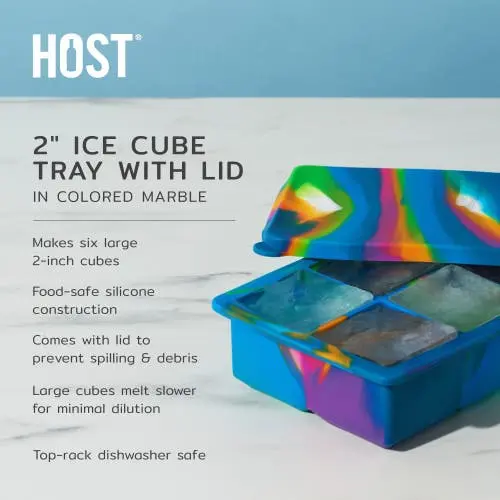 HOST 2" Ice Cube Tray With Lid - Colored Marble