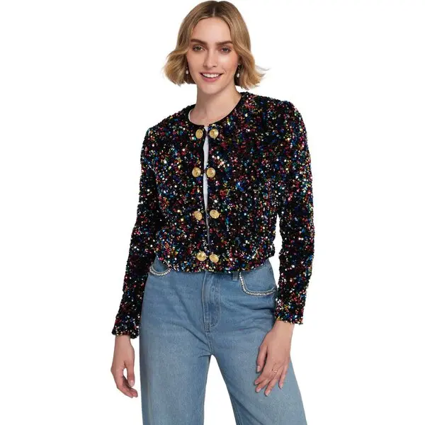 ELLE COLLECTION Sequin Embellished Cropped Jacket
