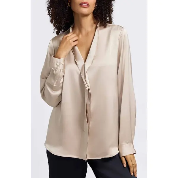 Foxcroft Rosale Ruffle Placket Button-up Shirt - Champagne