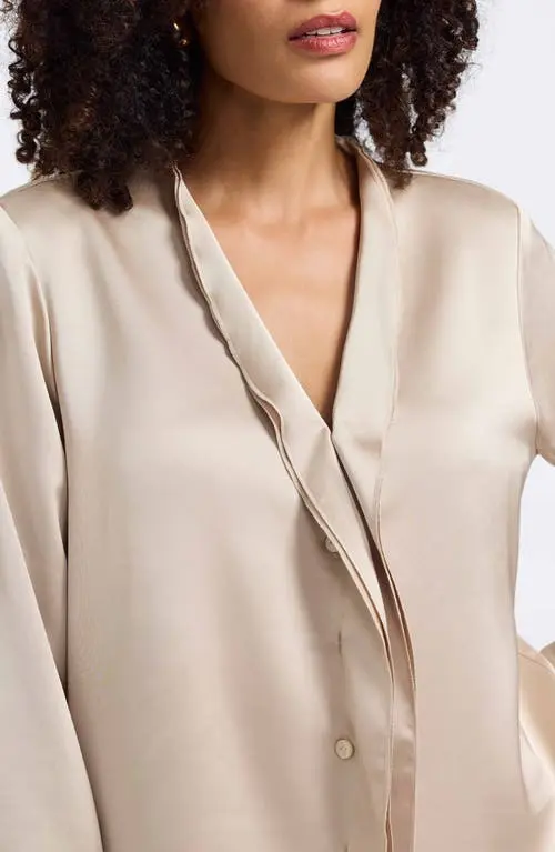 Foxcroft Rosale Ruffle Placket Button-up Shirt - Champagne
