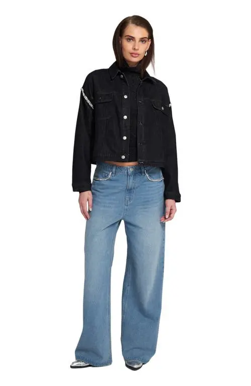 ELLE COLLECTION Rhinestone Trim Denim Jacket