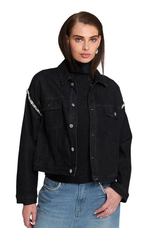 ELLE COLLECTION Rhinestone Trim Denim Jacket