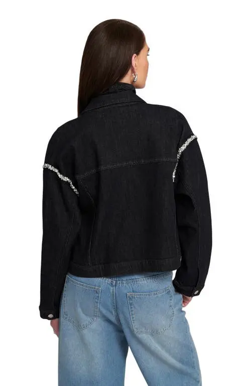 ELLE COLLECTION Rhinestone Trim Denim Jacket
