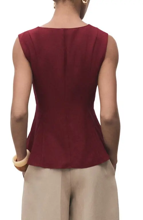 Mango Sleeveless Peplum Top - Burgundy