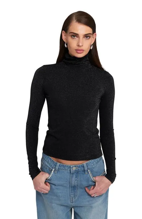 ELLE COLLECTION Knit Turtleneck Top - Sparkle Black