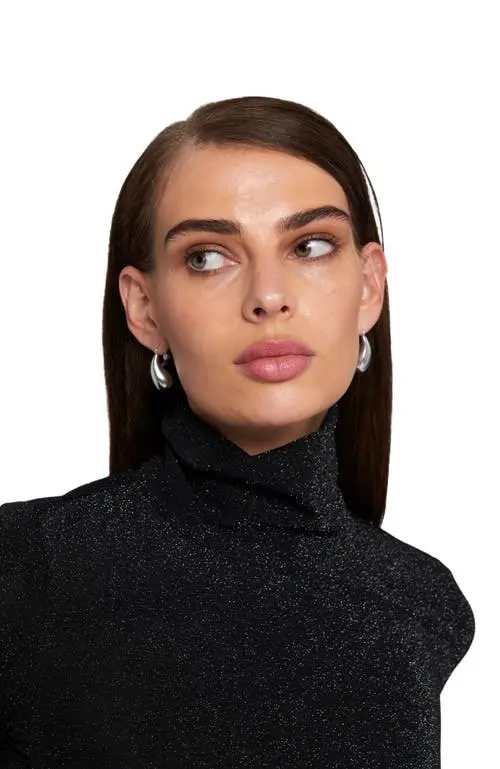 ELLE COLLECTION Knit Turtleneck Top - Sparkle Black