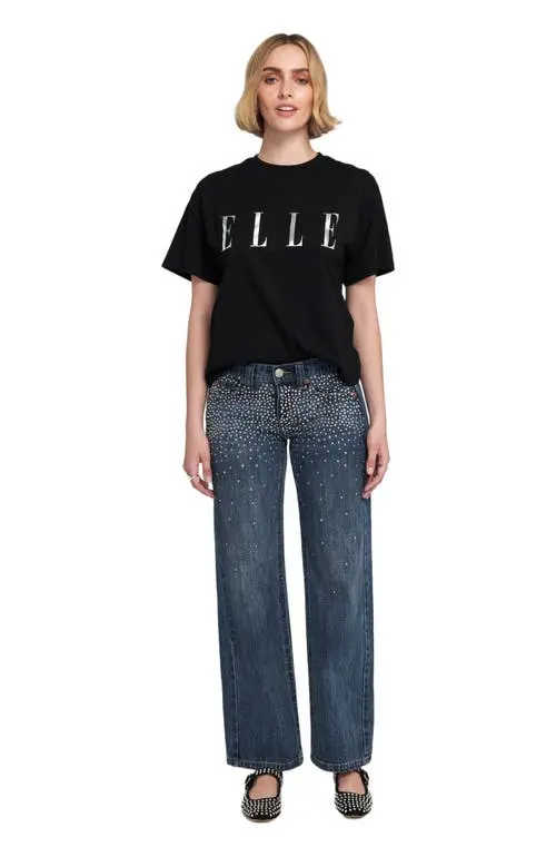 ELLE COLLECTION Studded Embellished Straight-leg Jeans