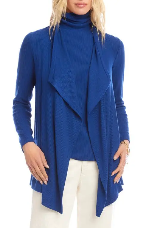 Karen Kane Rib Draped Open Front Cardigan - Indigo