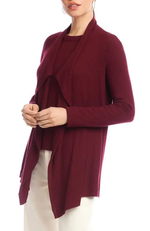 Karen Kane Rib Draped Open Front Cardigan