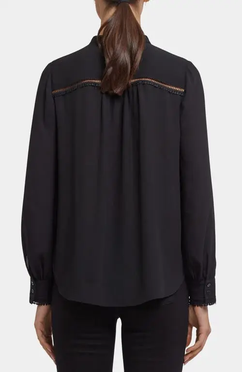 NYDJ Janie Lattice Inset Button-up Shirt - Black