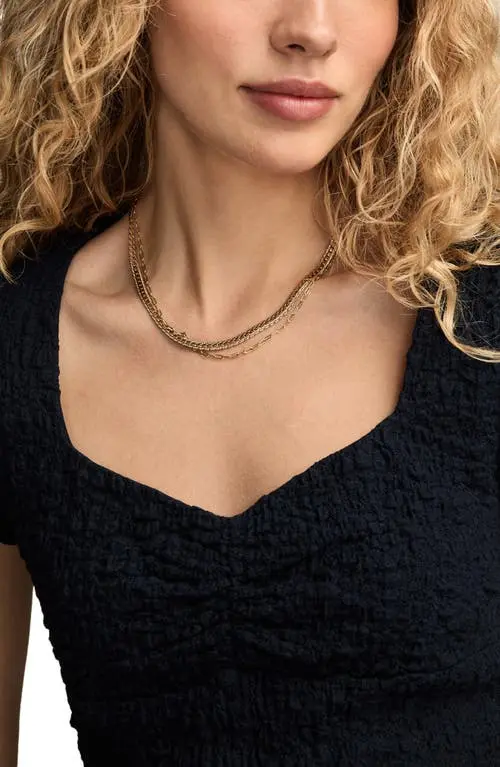 Lucky Brand Textured Sweetheart Neck Knit Top - Black Iris