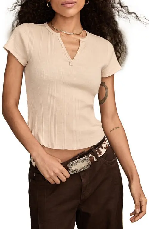 Lucky Brand Ribbed Cotton Blend Henley Top - Sheer Bliss