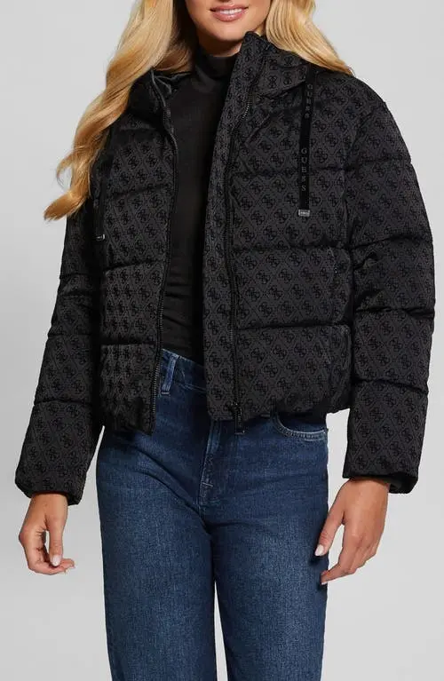 Guess Logo Puffer Coat - Black