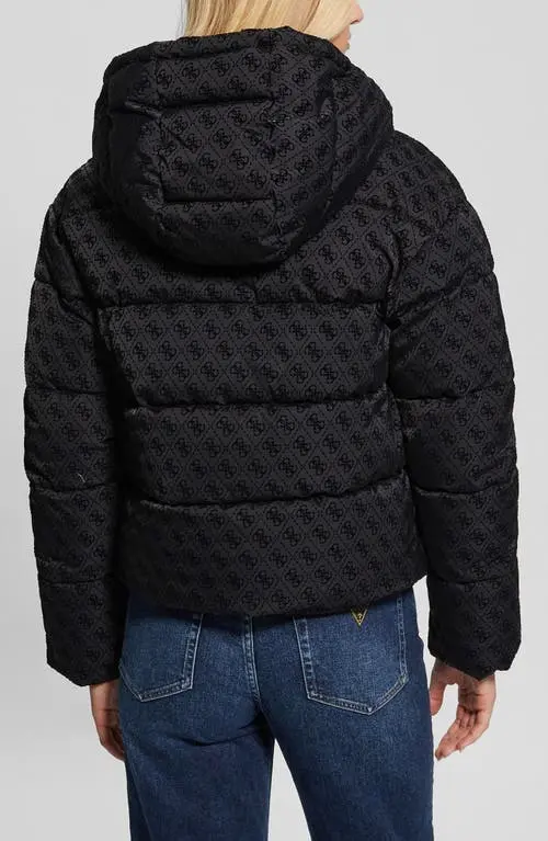 Guess Logo Puffer Coat - Black