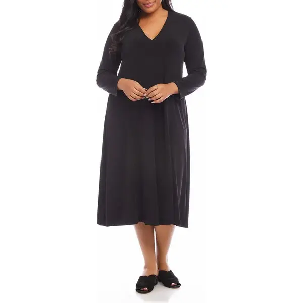 Karen Kane Kate Long Sleeve Travel Jersey Midi Dress - Black