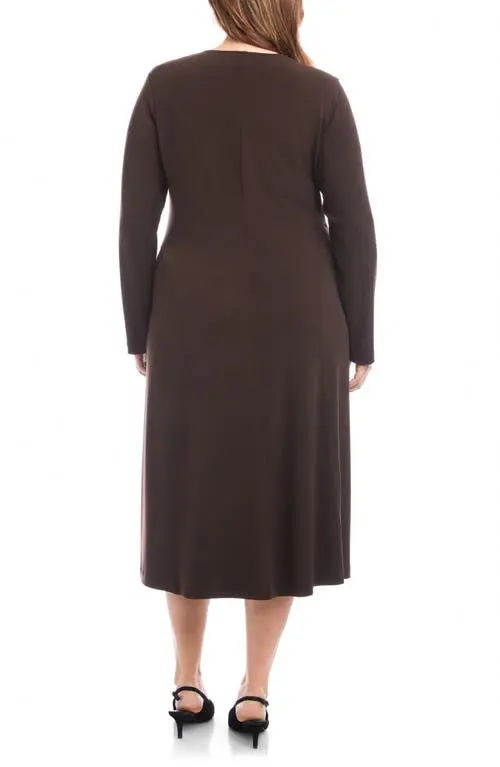 Karen Kane Kate Long Sleeve Travel Jersey Midi Dress - Brown