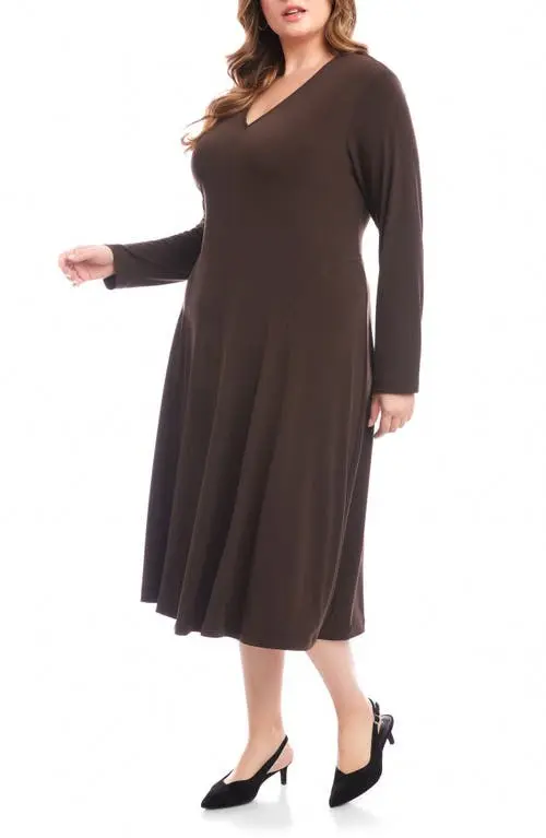Karen Kane Kate Long Sleeve Travel Jersey Midi Dress - Brown