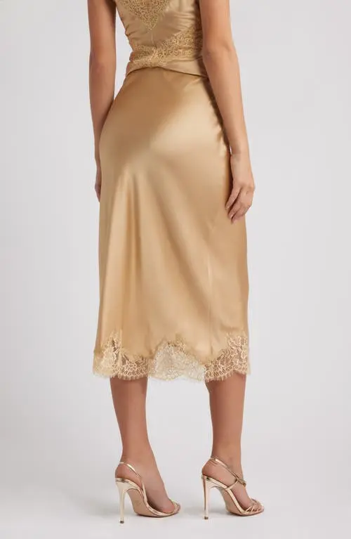 LoveShackFancy Malina Lace Detail Silk Skirt - Camel Charm
