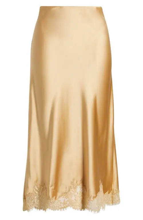 LoveShackFancy Malina Lace Detail Silk Skirt - Camel Charm