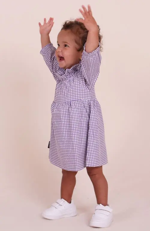 TINY TRIBE Check Long Sleeve Frill Neck Dress