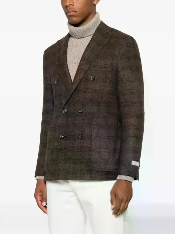 Canali Double-breasted Checked Blazer - Brown