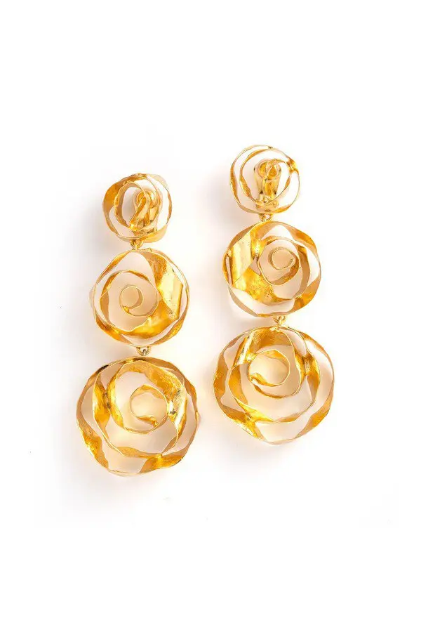 Natori Rosette Plated Three Tier Clip On Earrings - Gold