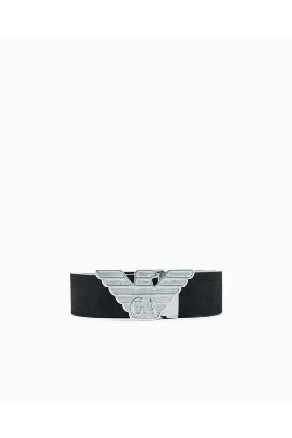 Emporio Armani Smooth Leather Belt With Eagle Plate - Black