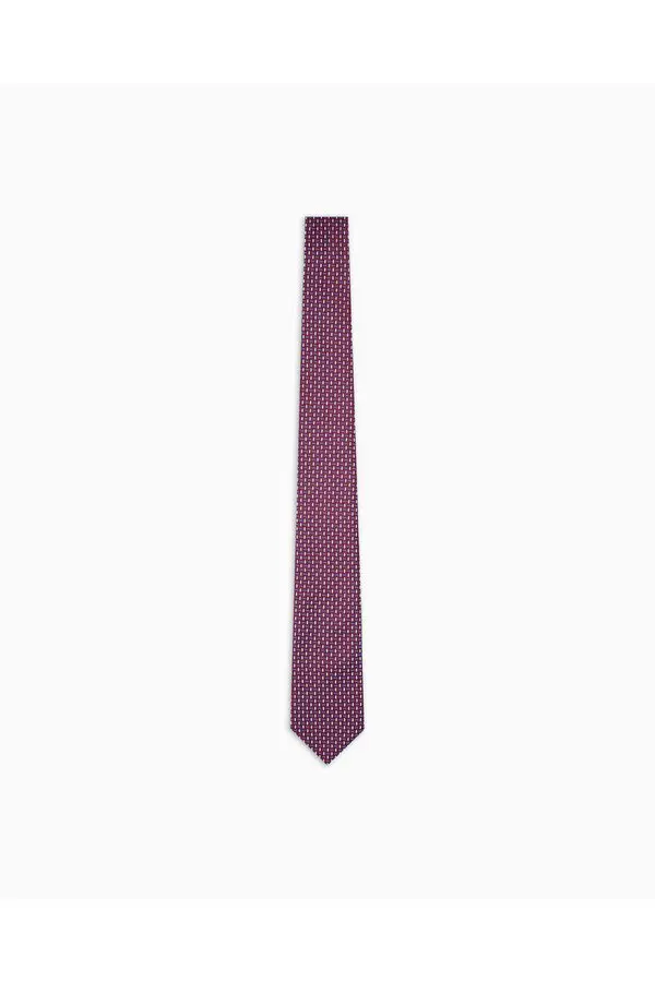 Emporio Armani Pure Silk Jacquard Micro-pattern Standard Neck Tie - Burgundy