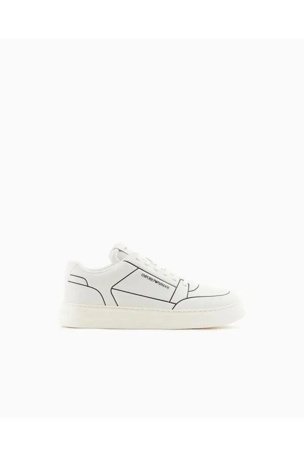 Emporio Armani Embossed Leather Sneakers - Natural