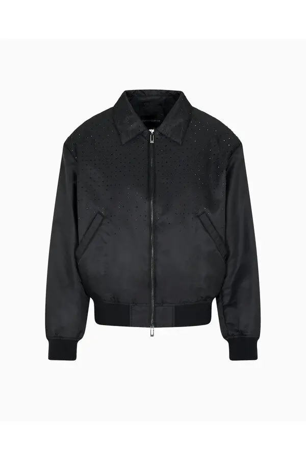 Emporio Armani Clubwear Satin Bomber Jacket With Rhinestones - Black
