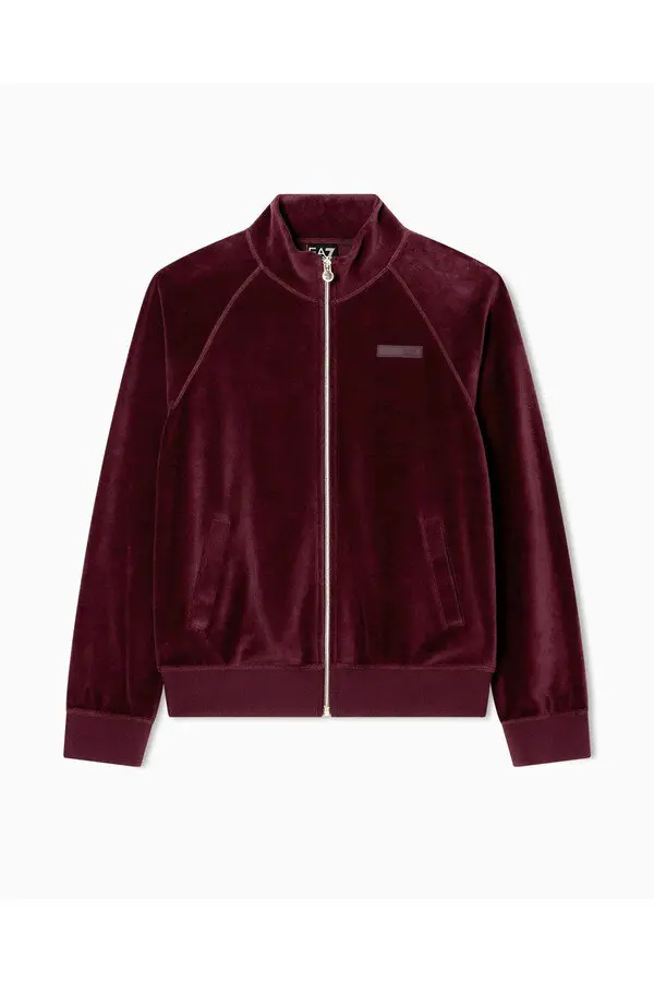EA7 Athletic Velour Zip-up Sweatshirt - Burgundy / Red