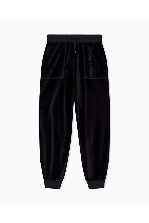 EA7 Athletic Velour Stretch Chenille Joggers - Black