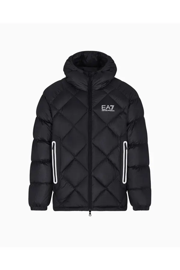 Emporio Armani Down Jacket With Hood In Technical Fabric - Black