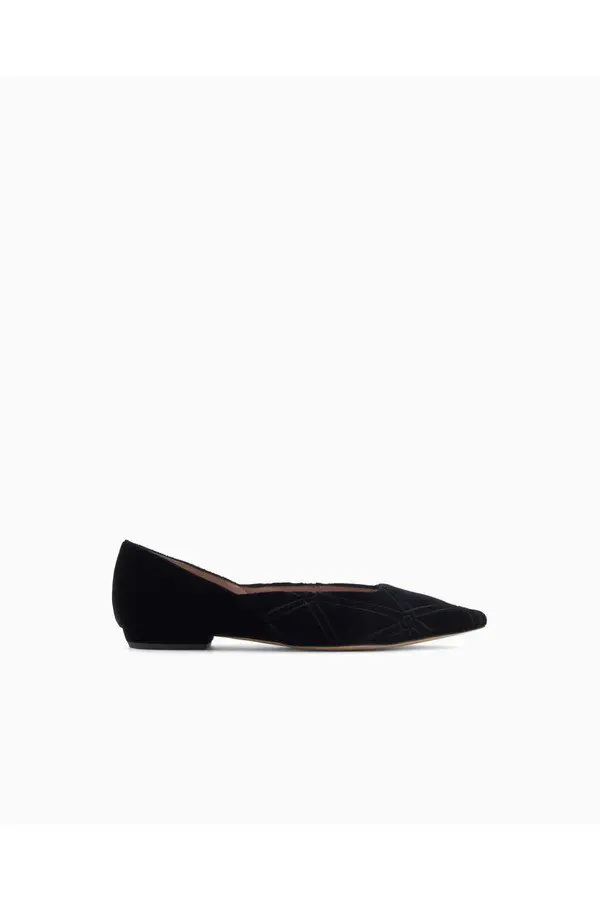 Emporio Armani Embossed Velvet Ballerinas - Black