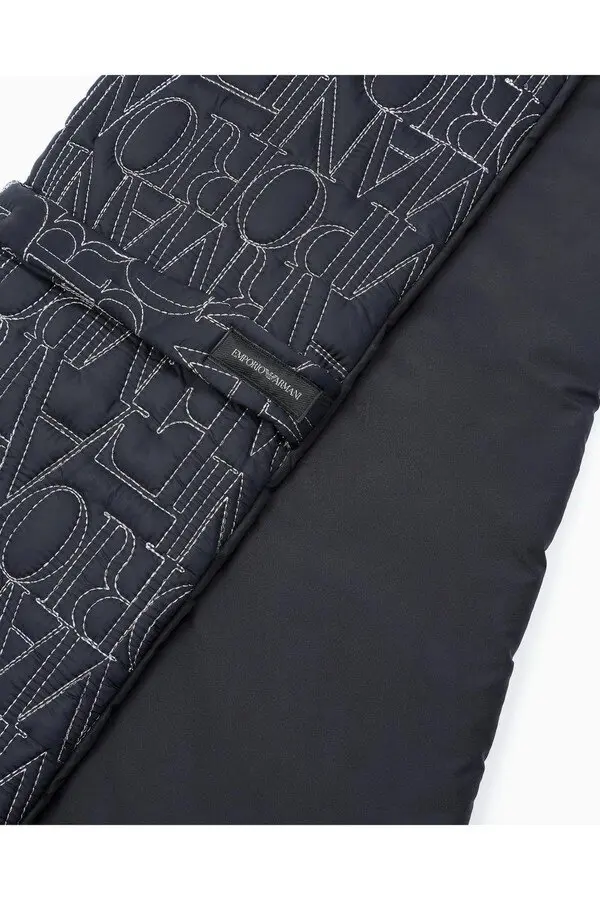 Emporio Armani Nylon Scarf With Embroidered Logo - Black