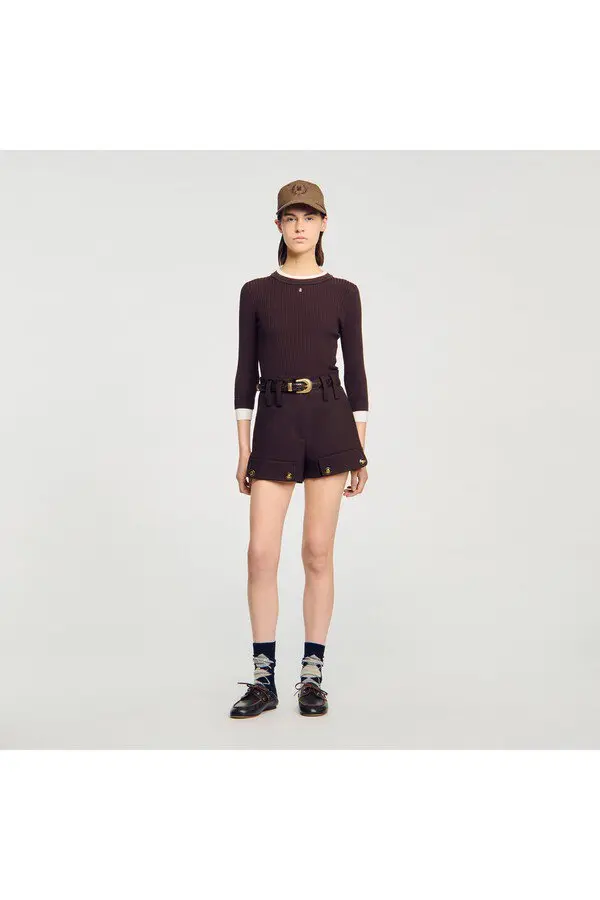 Sandro Rib Knit Sweater With Trompe L'oeil Trim