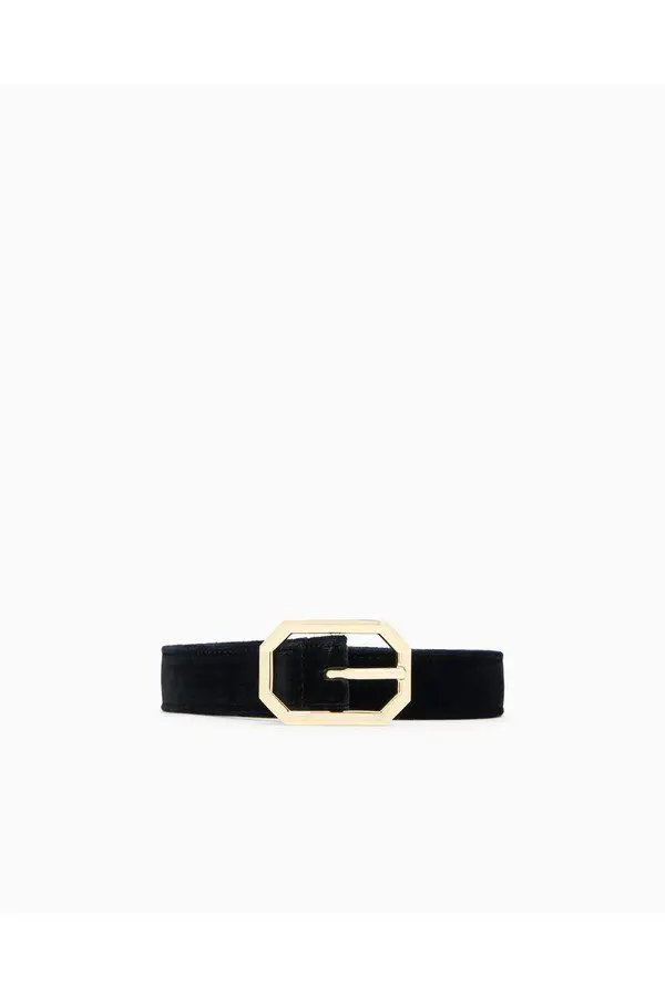 Emporio Armani Velvet Belt With Geometric Buckle - Black