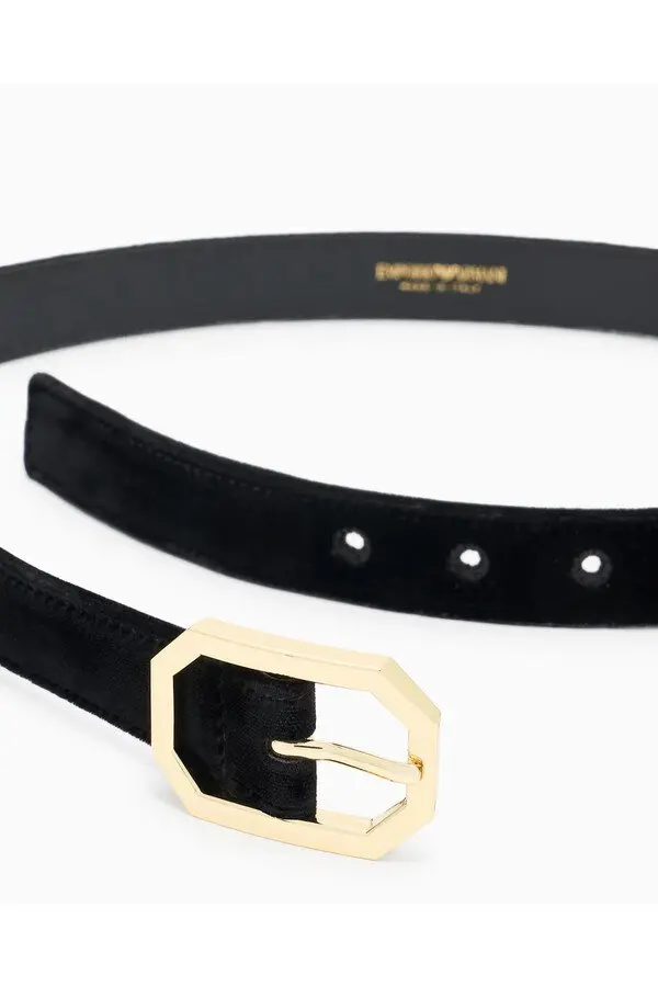 Emporio Armani Velvet Belt With Geometric Buckle