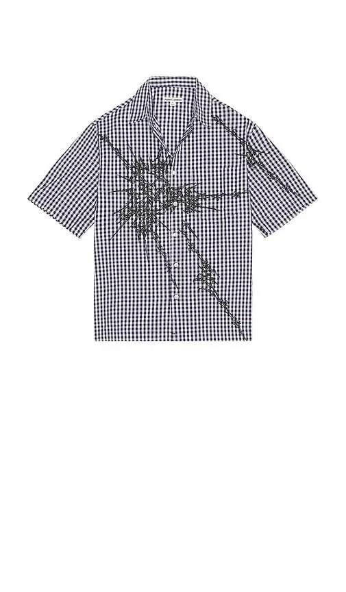 Jaded London Gingham Illustration Shirt In Blue In Navy - 25% Off