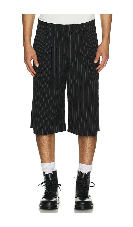 Jaded London Pinstripe Goliath Baggy Shorts In Black - 34% Off