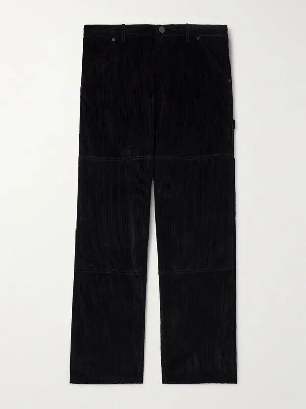 Moncler Straight-leg Logo-appliquéd Panelled Cotton-corduroy Trousers - Black