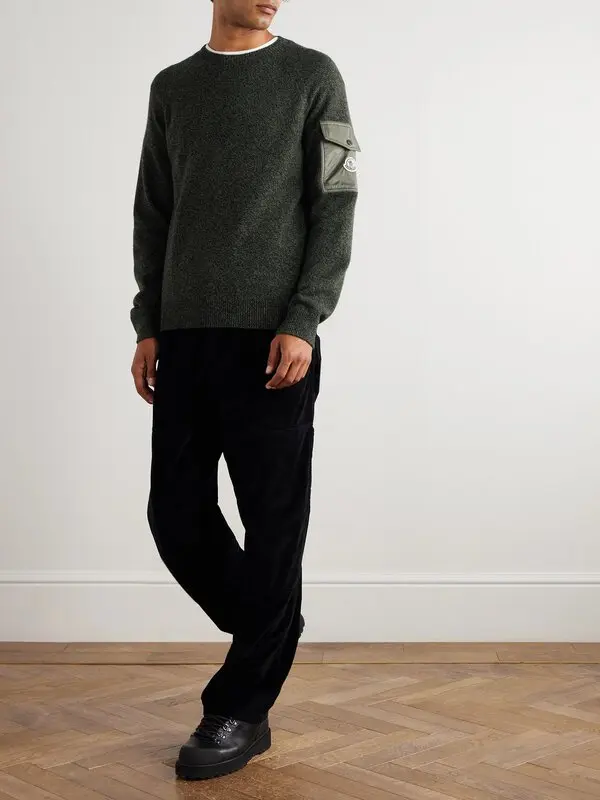 Moncler Straight-leg Logo-appliquéd Panelled Cotton-corduroy Trousers - Black