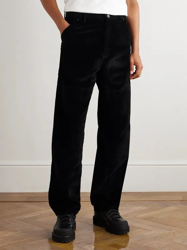 Moncler Straight-leg Logo-appliquéd Panelled Cotton-corduroy Trousers - Black